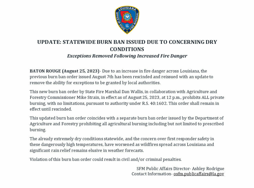New burn ban issued by State Fire Marshal after wildfires pop up across ...