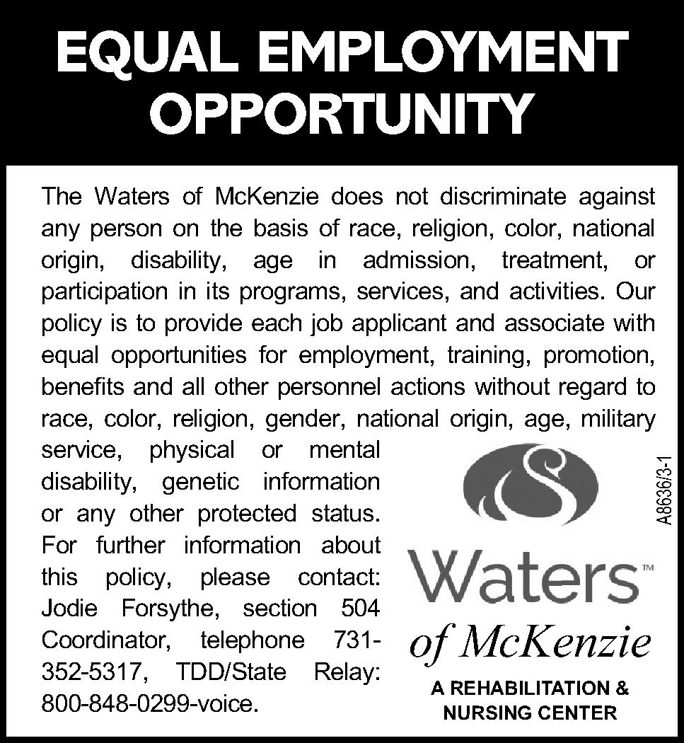 The Waters of McKenzie - EOE Notice | The Mckenzie Banner