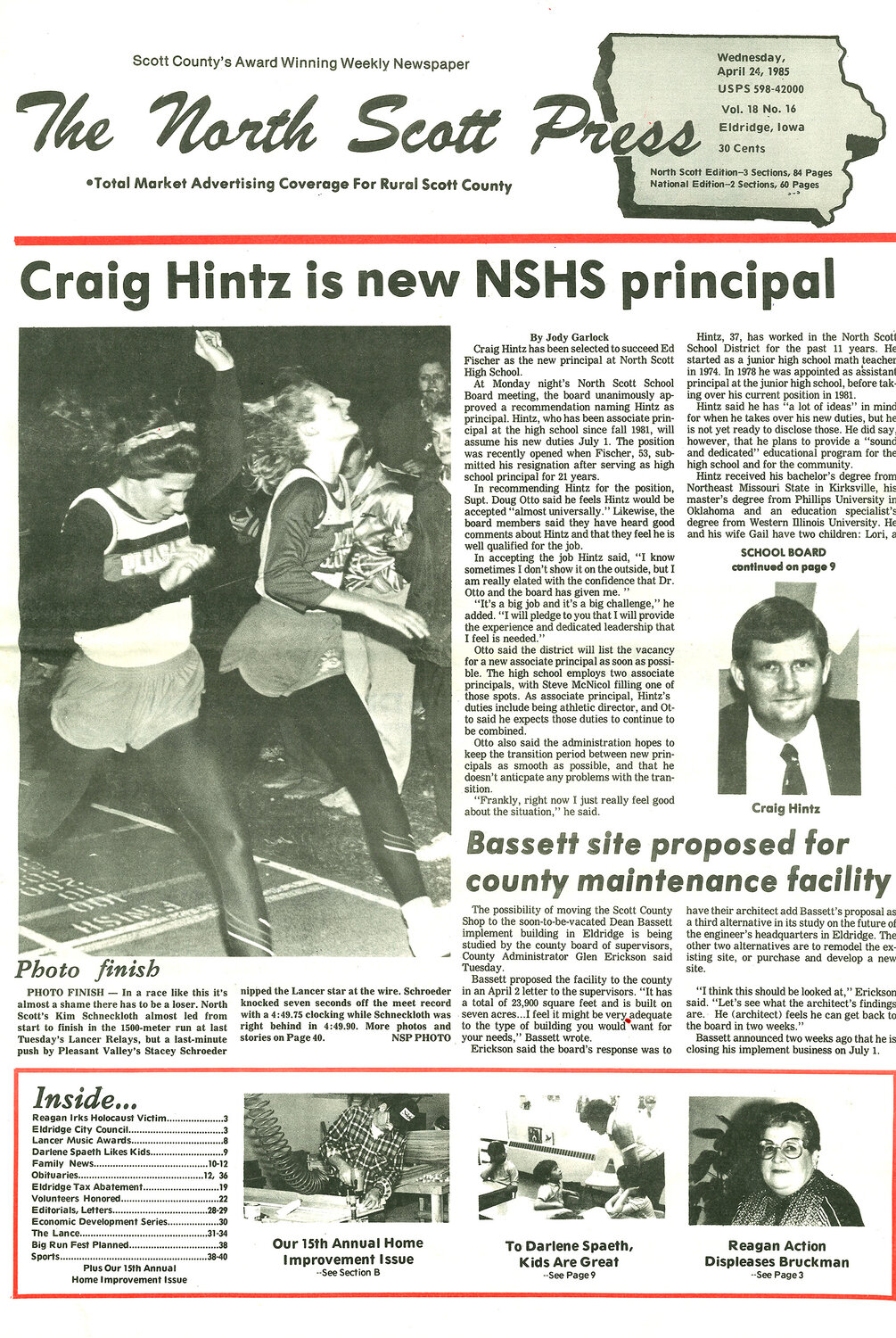 1985: Hintz promoted to high school principal | North Scott Press