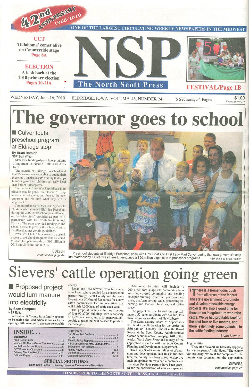 2010: Chet Culver visits Eldridge Preschool | North Scott Press