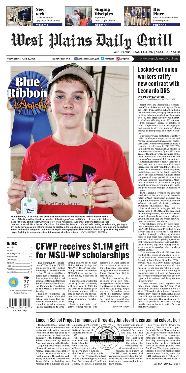 Wednesday, June 3, 2026 | West Plains Daily Quill