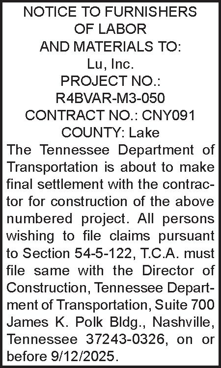 Lake County Banner, Public Notices 07/30/2025 - The Courier